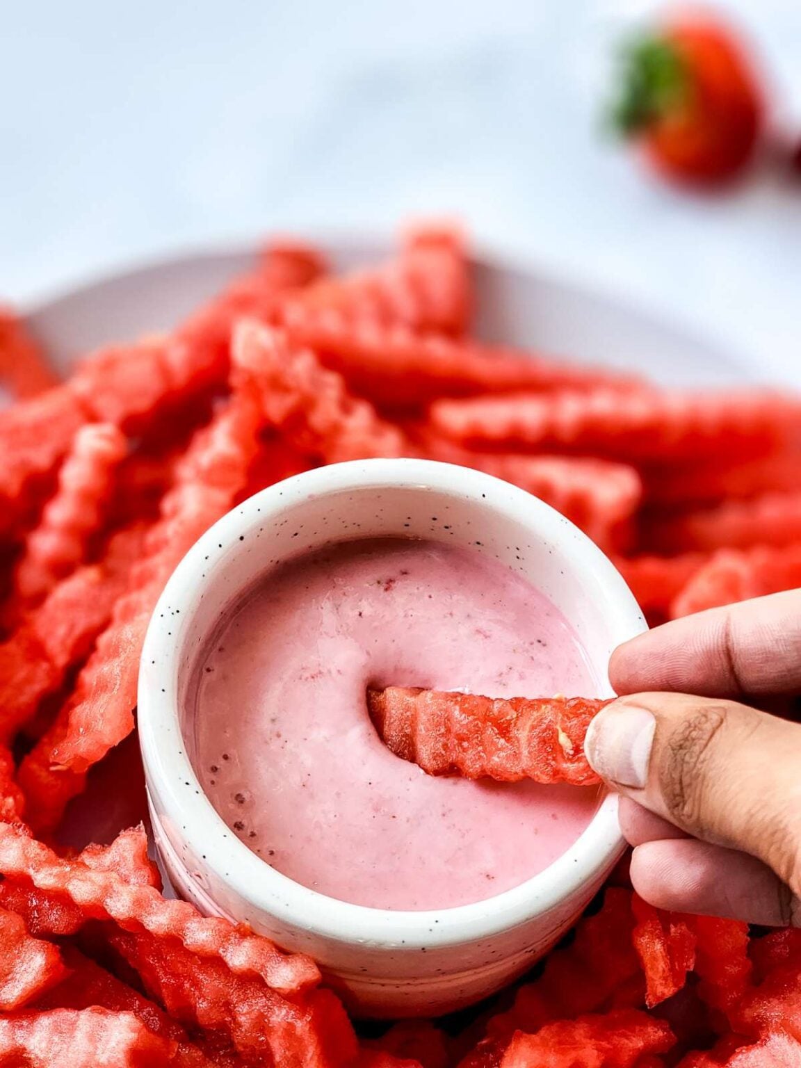 Watermelon Fries with Strawberry Yogurt Dip